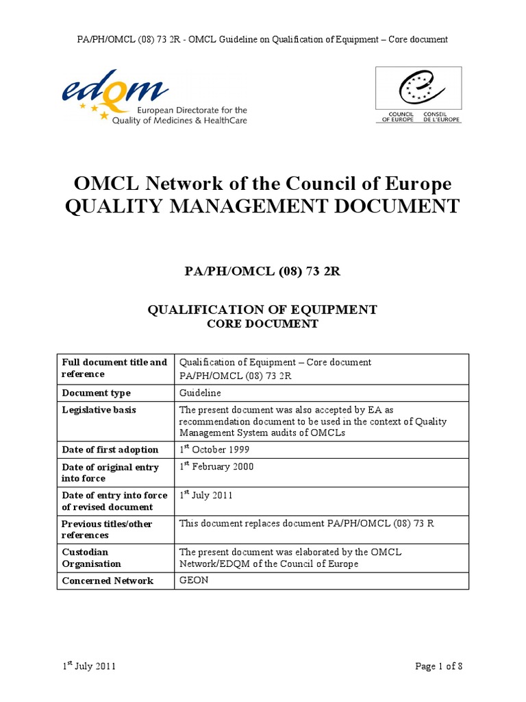 OMCL Equipment Qualification Guidelines | PDF | Verification And ...