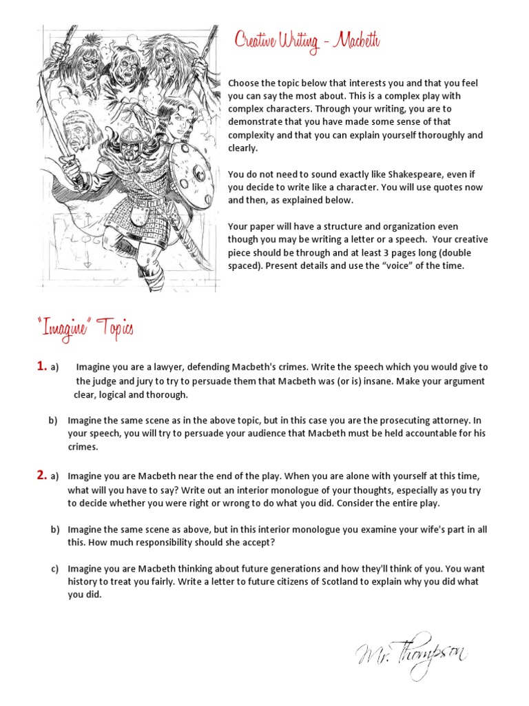 Creative Writing Prompts for Macbeth | PDF | Macbeth | Prosecution