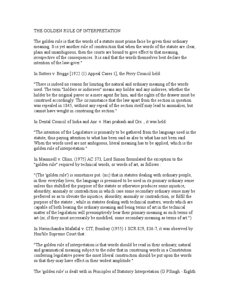 The Golden Rule of Interpretation | PDF | Legal Documents | Government