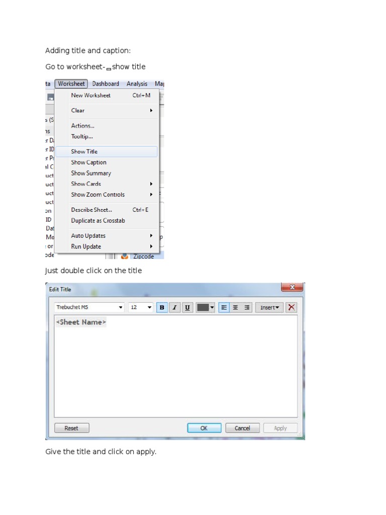 How to Add Titles and Captions in Worksheets | PDF