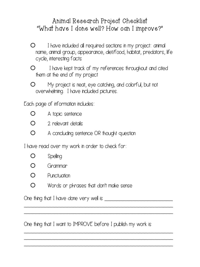 Animal Research Project Checklist | PDF | Sentence (Linguistics ...