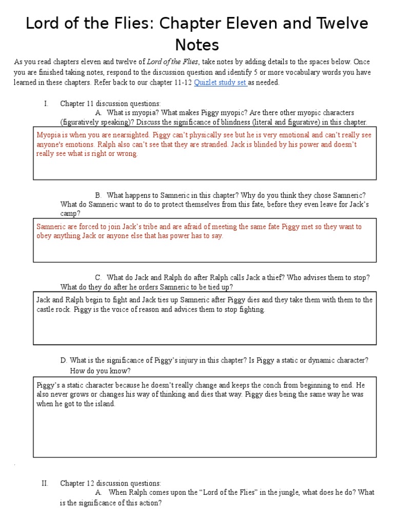 Lord of The Flies: Chapter Eleven and Twelve Notes: Quizlet Study Set | PDF