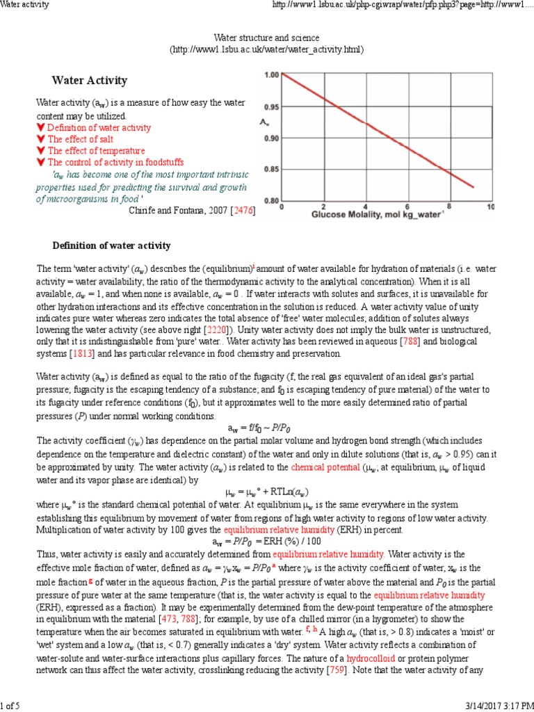 Water Activity | PDF | Properties Of Water | Humidity