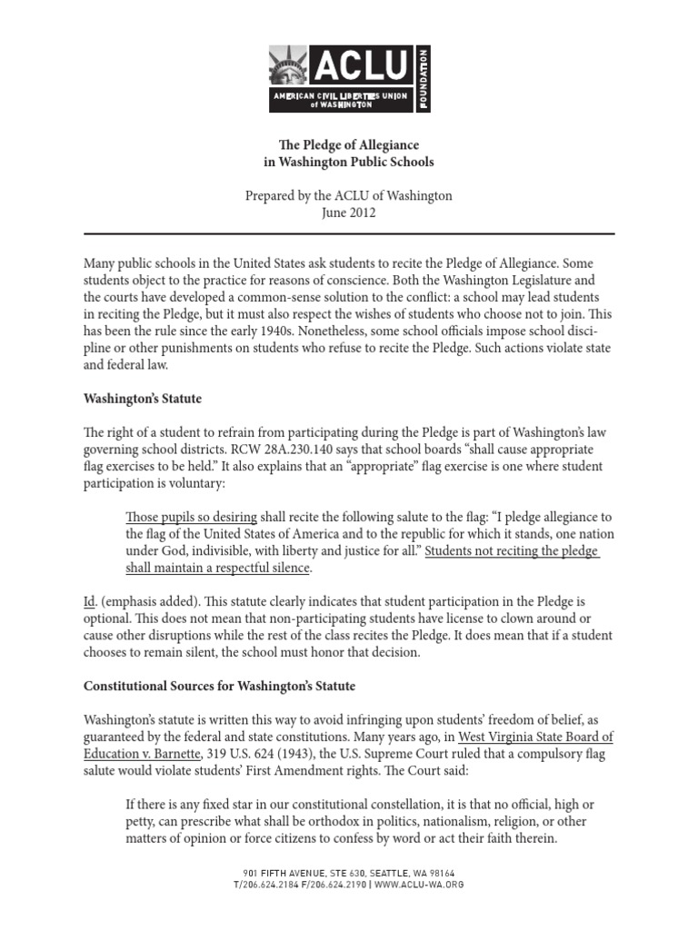 ACLU Pledge Guide | PDF | Pledge Of Allegiance | First Amendment To The ...