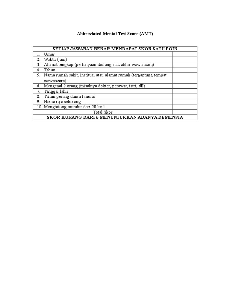 Abbreviated Mental Test Score | PDF