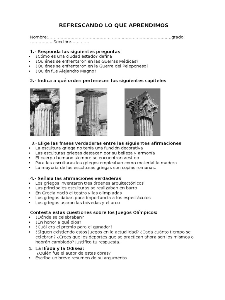 Examen Arte Griego | PDF | Antigua Grecia | Escultura