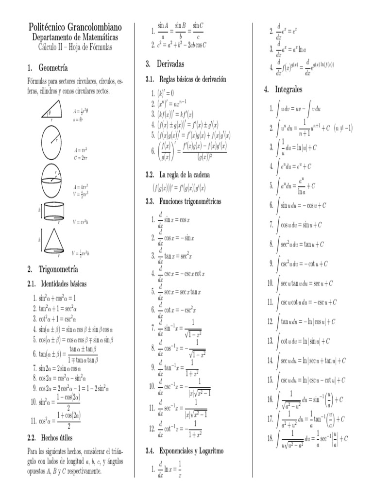 Formulas de calculo 2.pdf | Análisis matemático | Análisis complejo