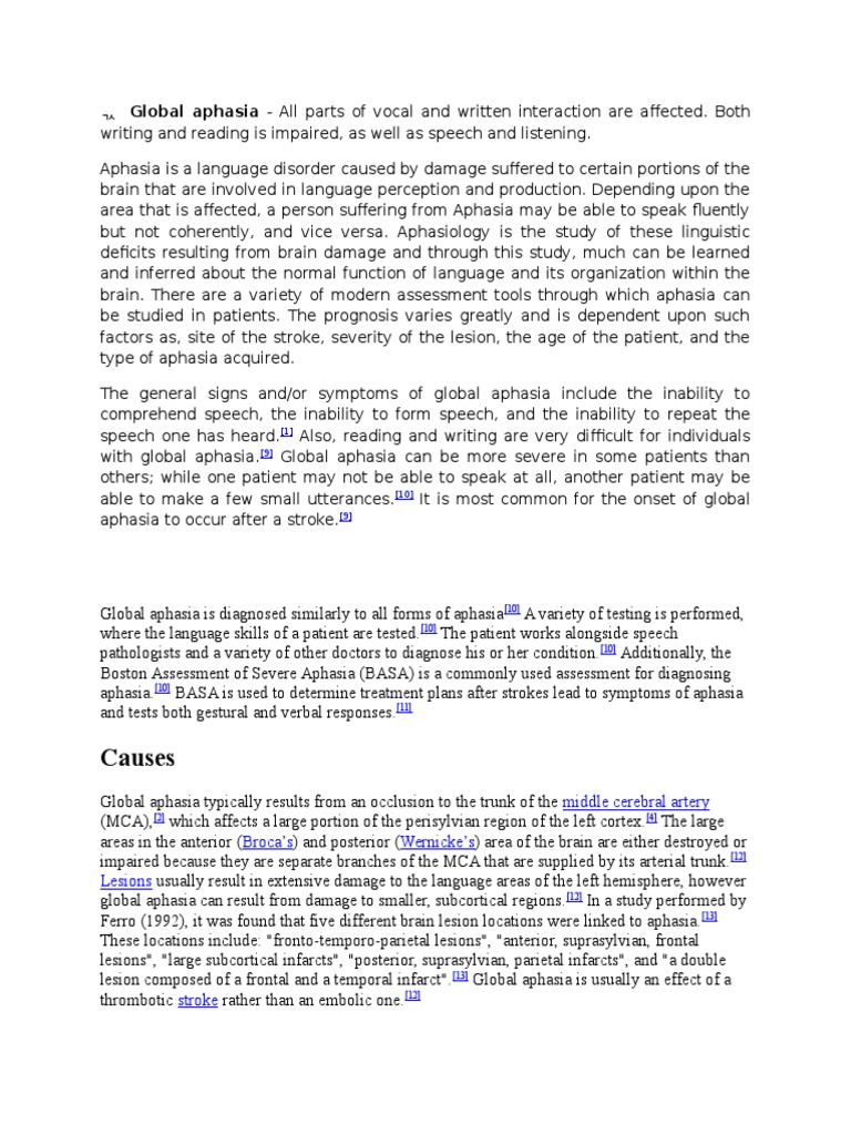 Global Aphasia | PDF | Aphasia | Neurology