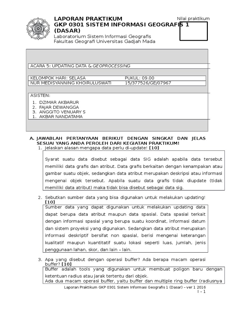Laporan Praktikum Sig Dasar Acara 5 | PDF