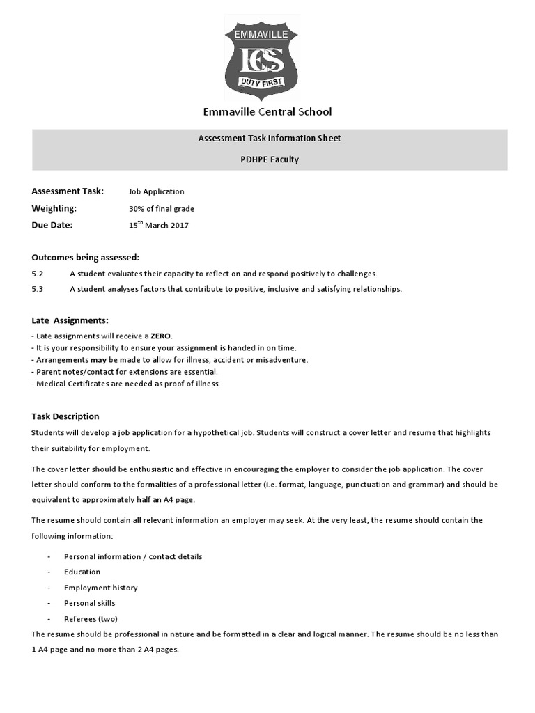 Job Application Assessment Task | PDF | Résumé | Employment