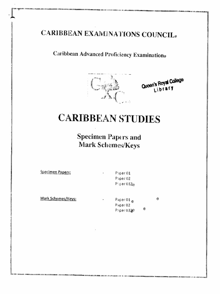 CAPE - Caribbean Studies - Specimen Paper - Unit 1 - Paper 01 - 2014 | PDF