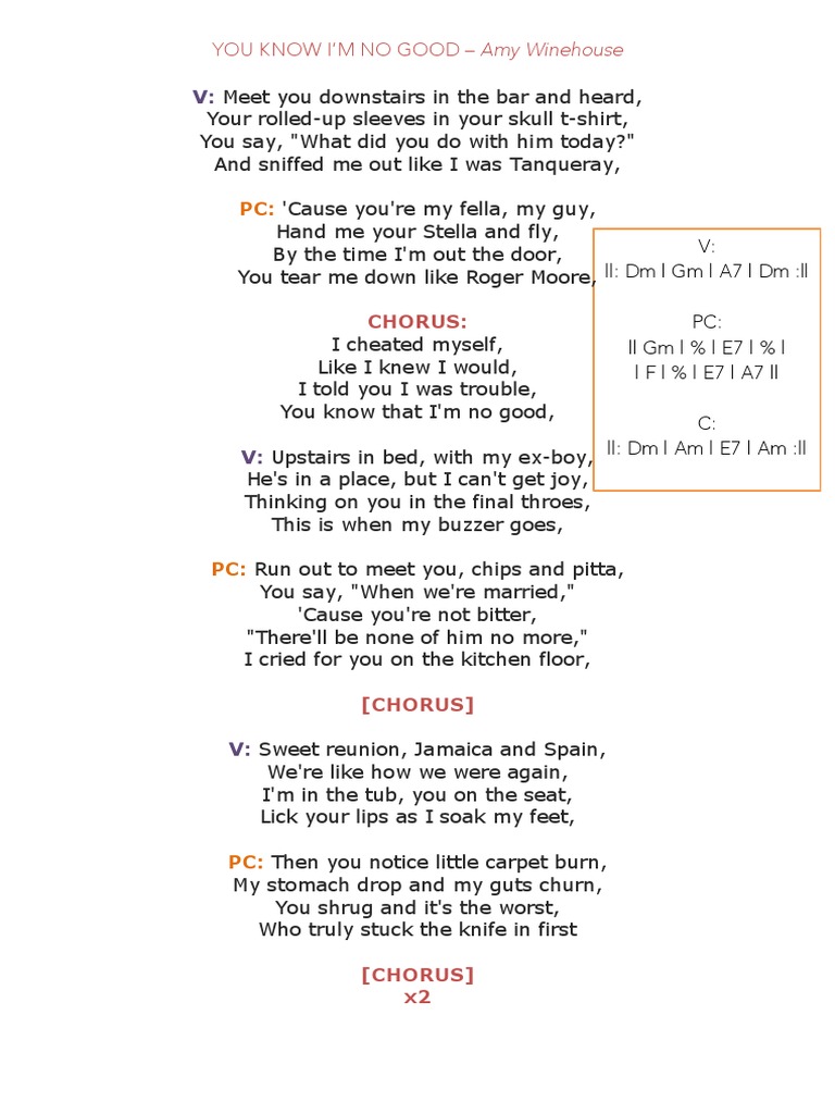 Amy Winehouse - You Know I'm No Good [Lyric Chart]