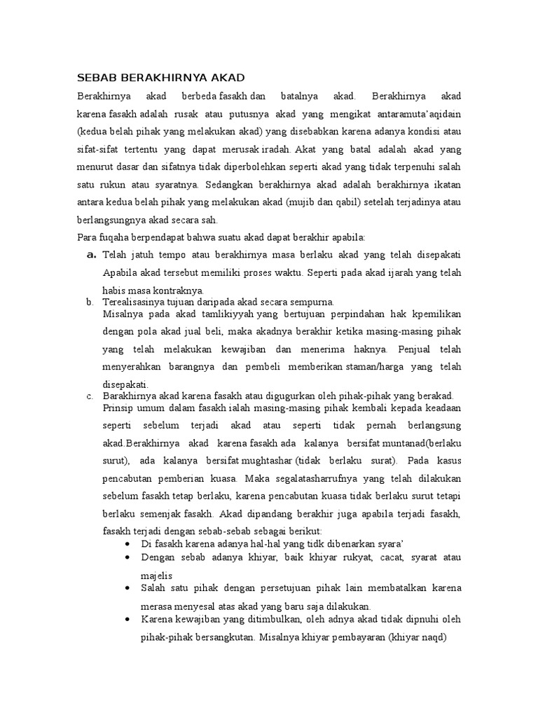 Sebab Berakhirnya Akad Ijarah dan Wakalah | PDF | Hukum