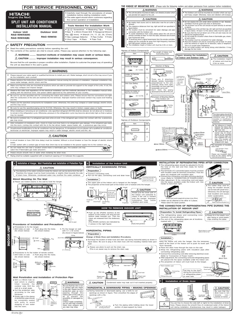 Split Unit Air Conditioner Installation Manual: For Service Personnel ...