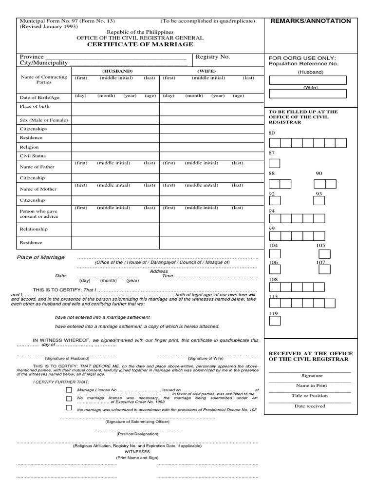 Municipal Form 97 | PDF | Marriage | Social Institutions