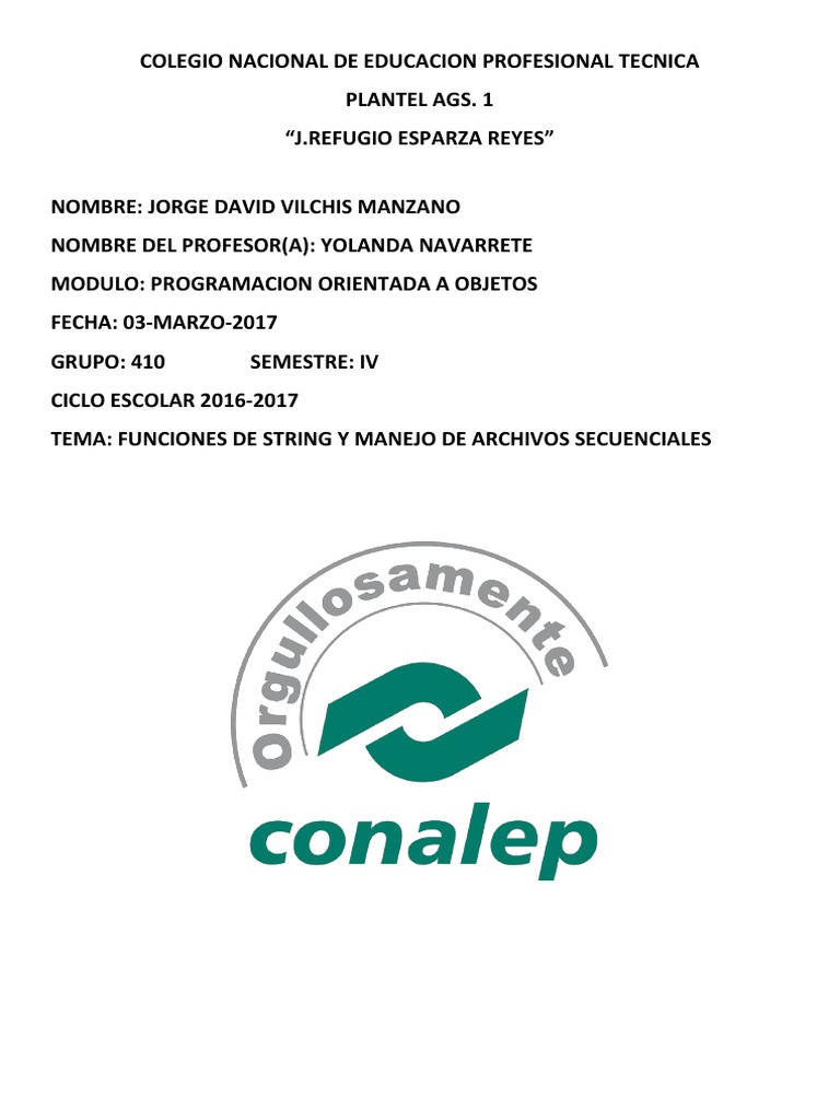 Funciones de La Libreria String.h y Manejo de Archivos Secuenciales | PDF | Cadena (informática ...