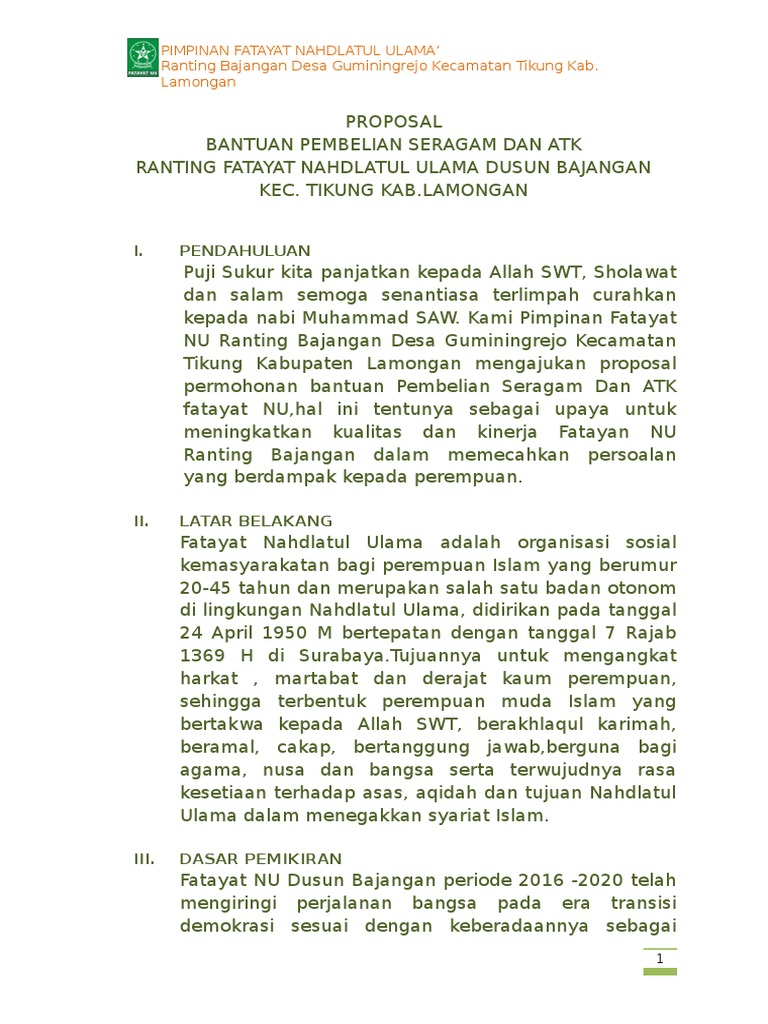 Contoh Proposal Konferensi Cabang Fatayat NU | PDF