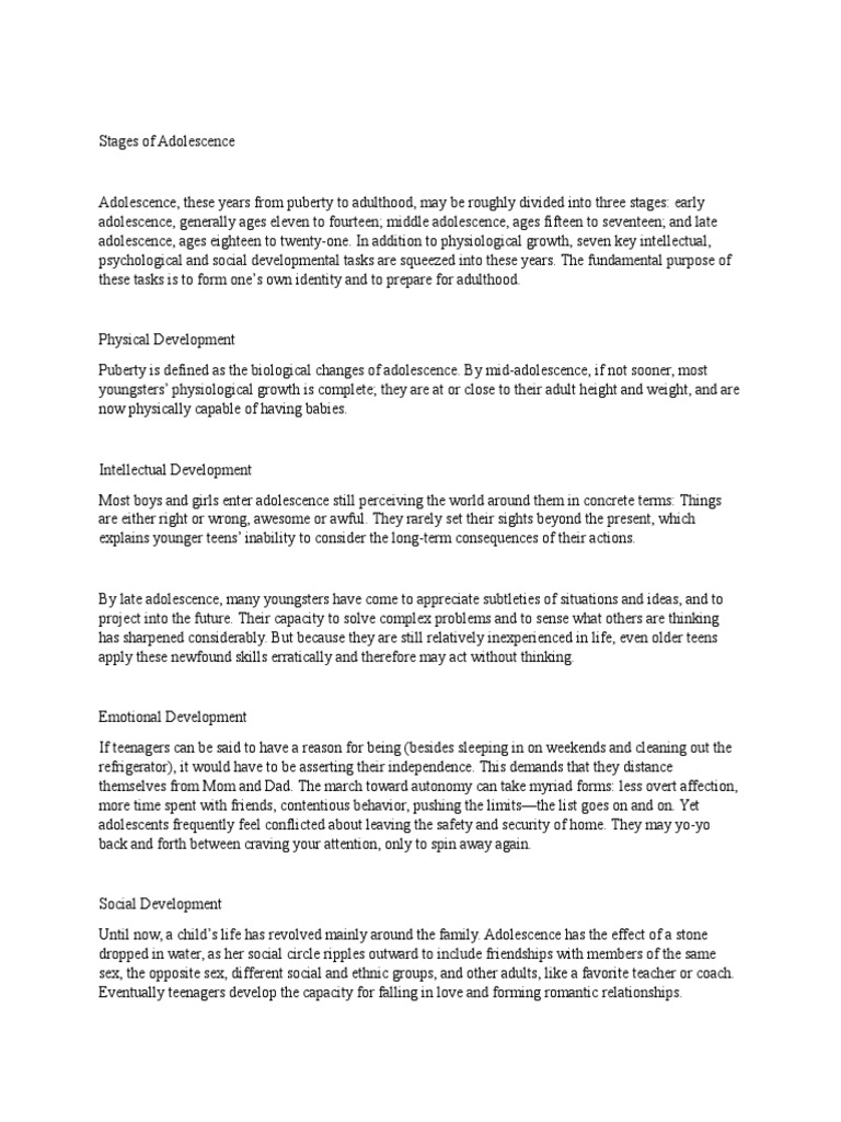 Stages Of Adolescence Pdf Adolescence Human Development
