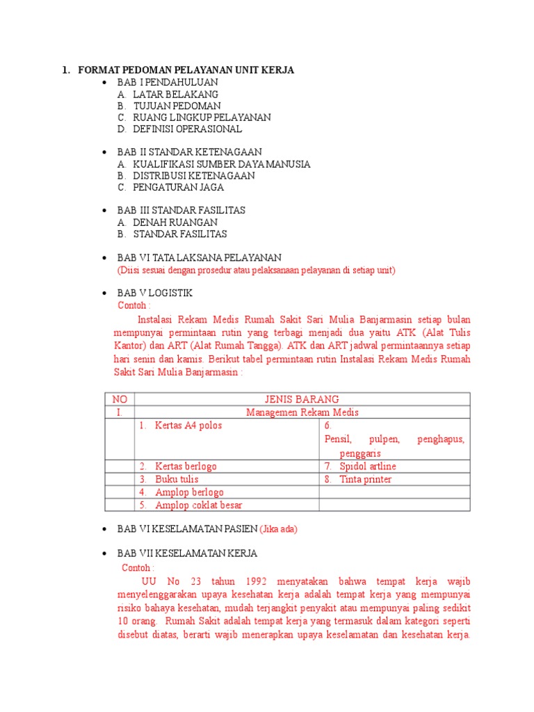 Format Pedoman Pelayanan Unit Kerja Akreditasi | PDF