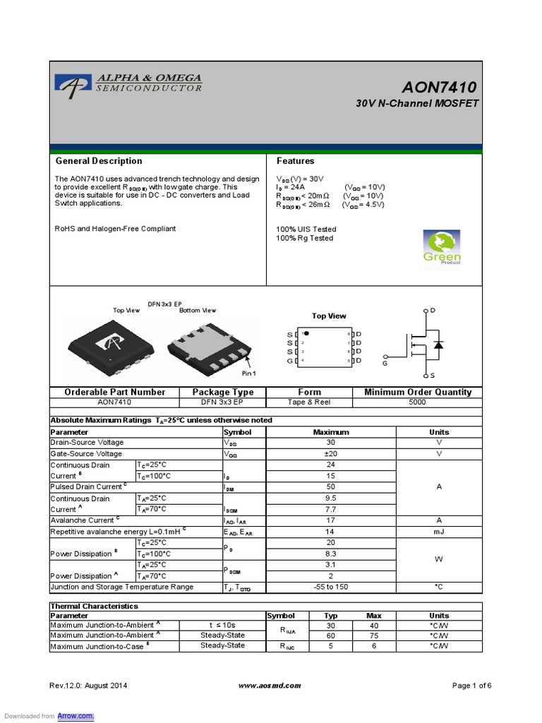 Aon7410 - Mosfet 7410 | PDF