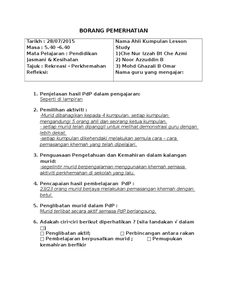 Contoh Penulisan PLC PJPK SMK | PDF