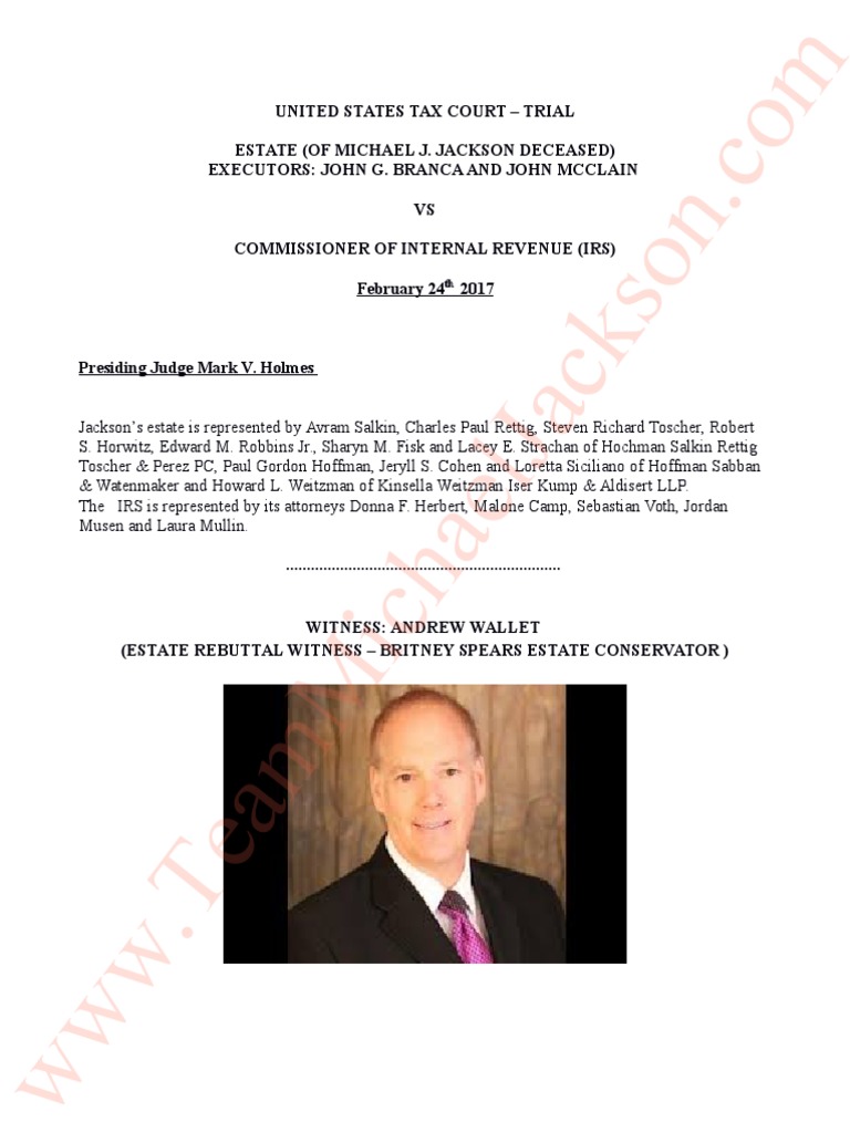 Andrew Wallet Transcripts. Michael Jackson Exe. Branca V IRS | PDF ...