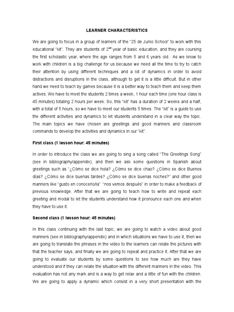 Learner Characteristics Kit | PDF | Classroom | Cognition