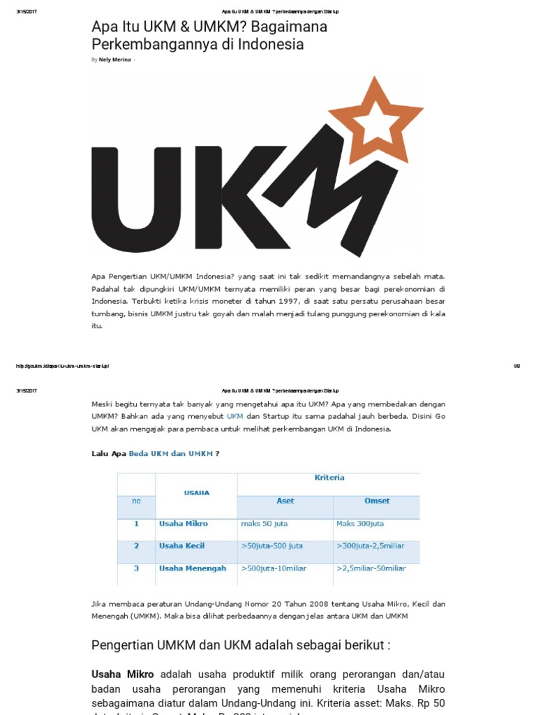 Apa Itu UKM & UMKM - Perbedaannya Dengan Startup | PDF