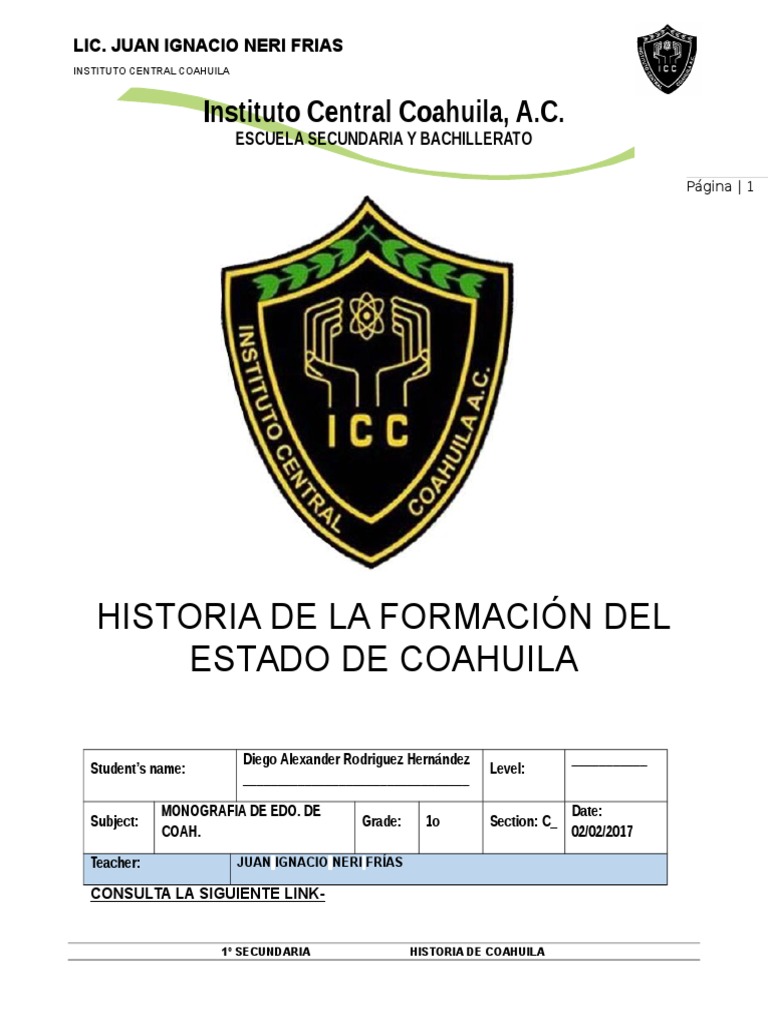 Historia de Coahuila Tarea Sesweb Diego RDZ HDZ | PDF | Nueva españa | Guerra de la era industrial