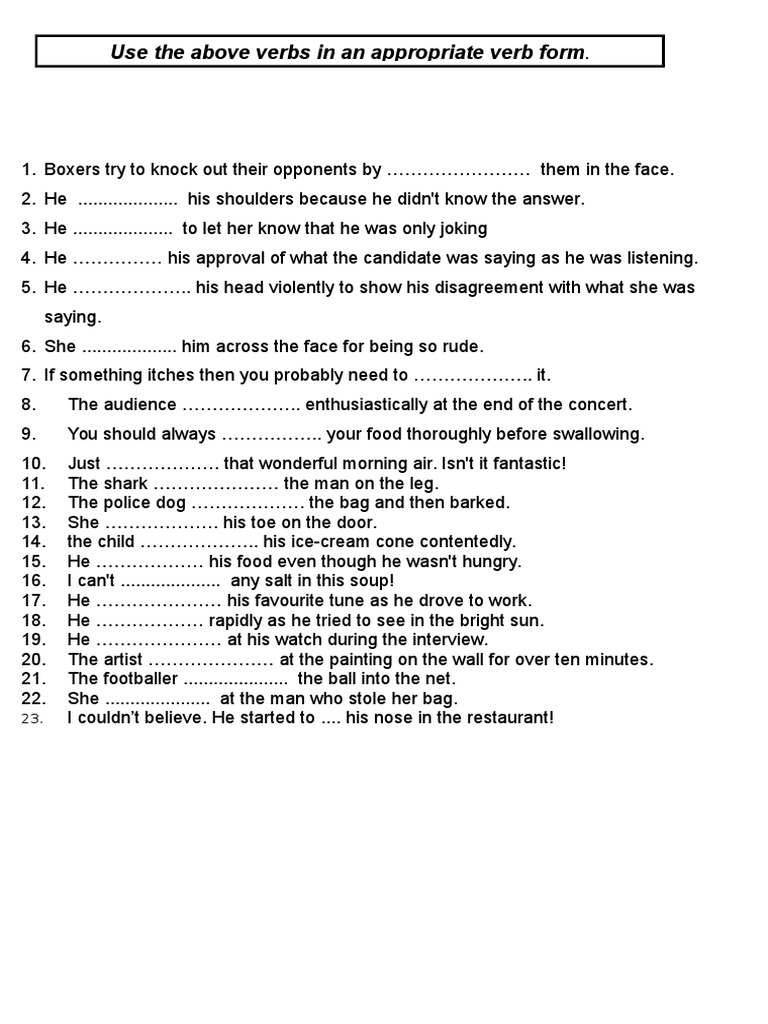 Body Parts as Verbs Exercise | PDF