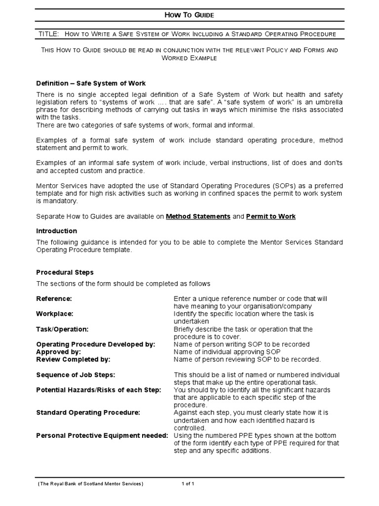 How To Write A Safe System of Work Inc SOP | PDF | Personal Protective ...