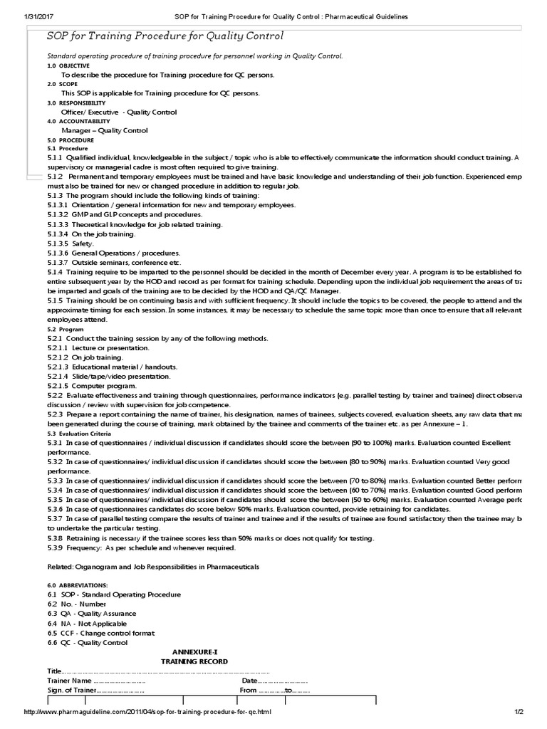 SOP for Training Procedure for Quality Control _ Pharmaceutical ...