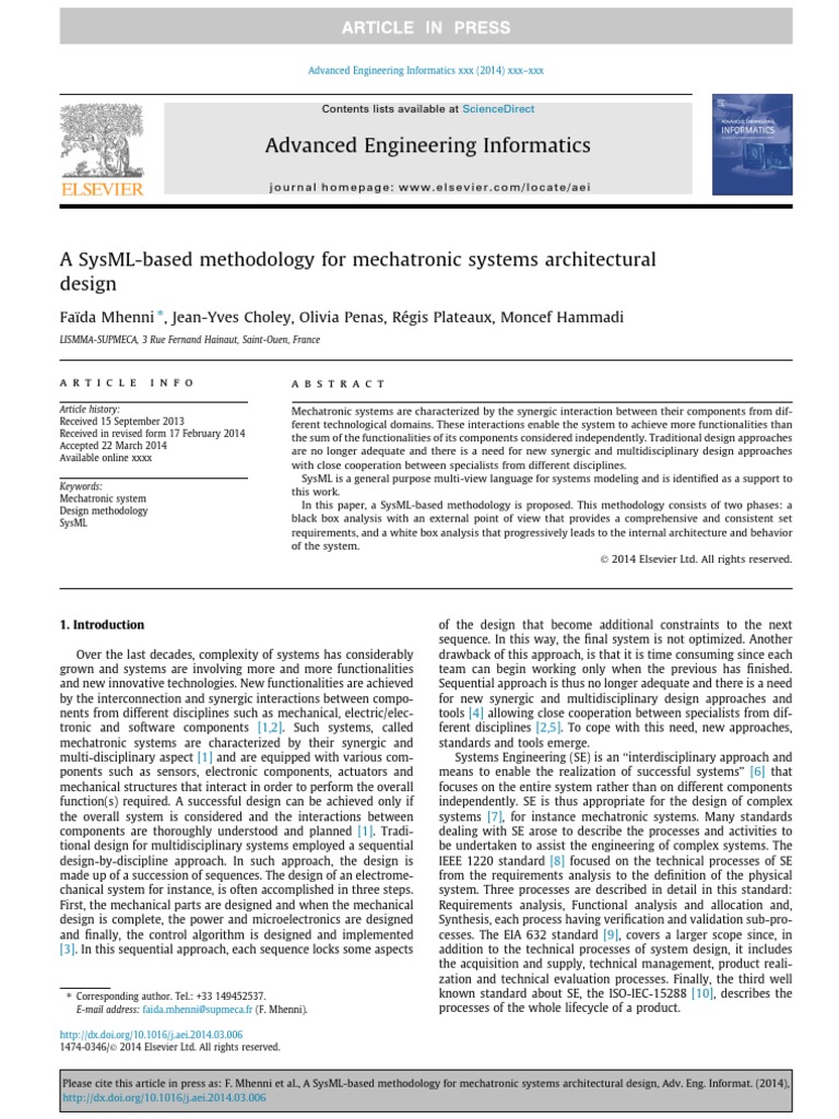 A SysML-based Methodology For Mechatronic Systems PDF | PDF | Unified ...