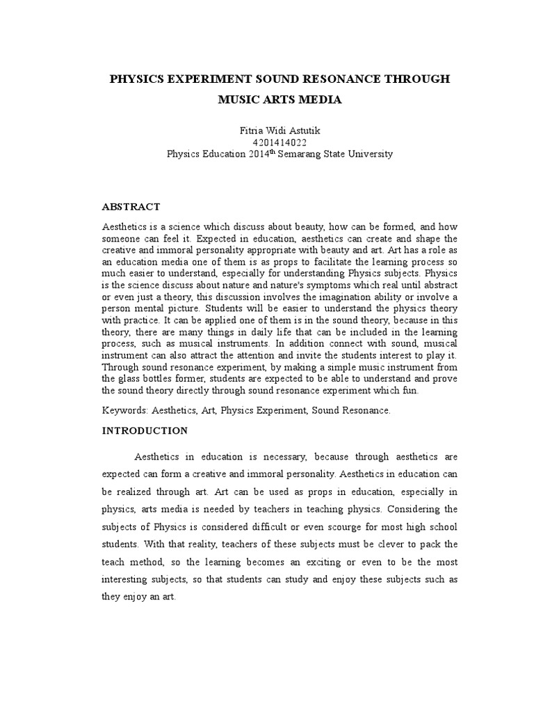 Physics Experiment Sound Resonance Through Music Arts Media | PDF ...