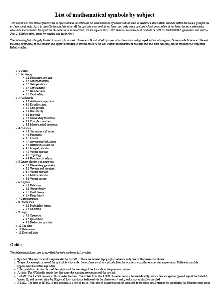 List of Math Symbols | PDF | Field (Mathematics) | Matrix (Mathematics)