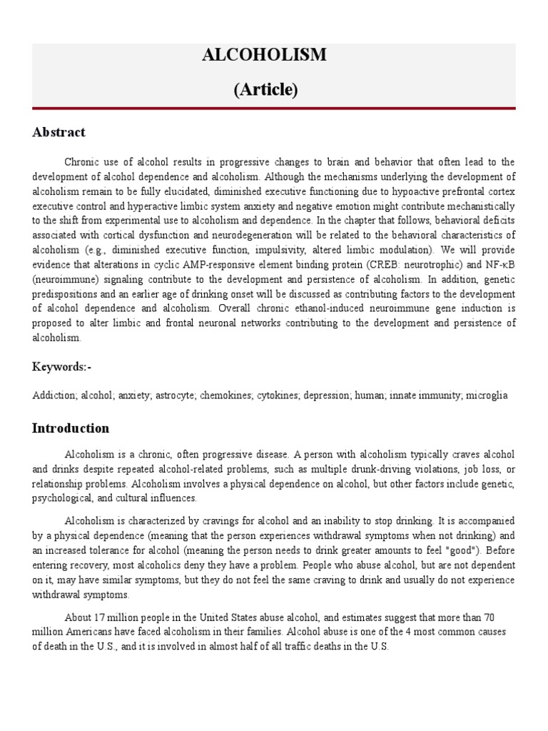 Alcoholism Article | PDF | Alcoholism | Substance Abuse