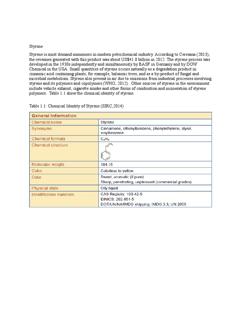 Styrene: Chemical Properties and Applications | PDF | Chemical ...