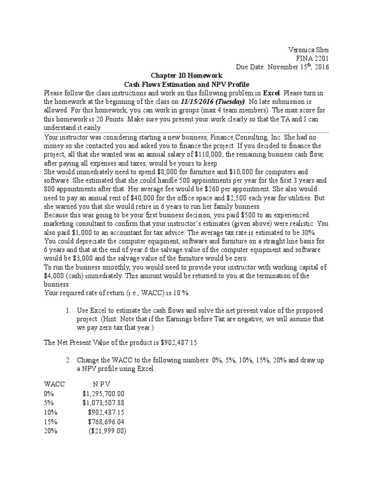 Chapter 10 Homework Cash Flows Estimation and NPV Profile | PDF | Net Present Value | Government ...