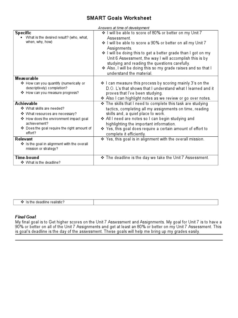 Unit 7 Smart Goals | PDF | Goal | Educational Assessment