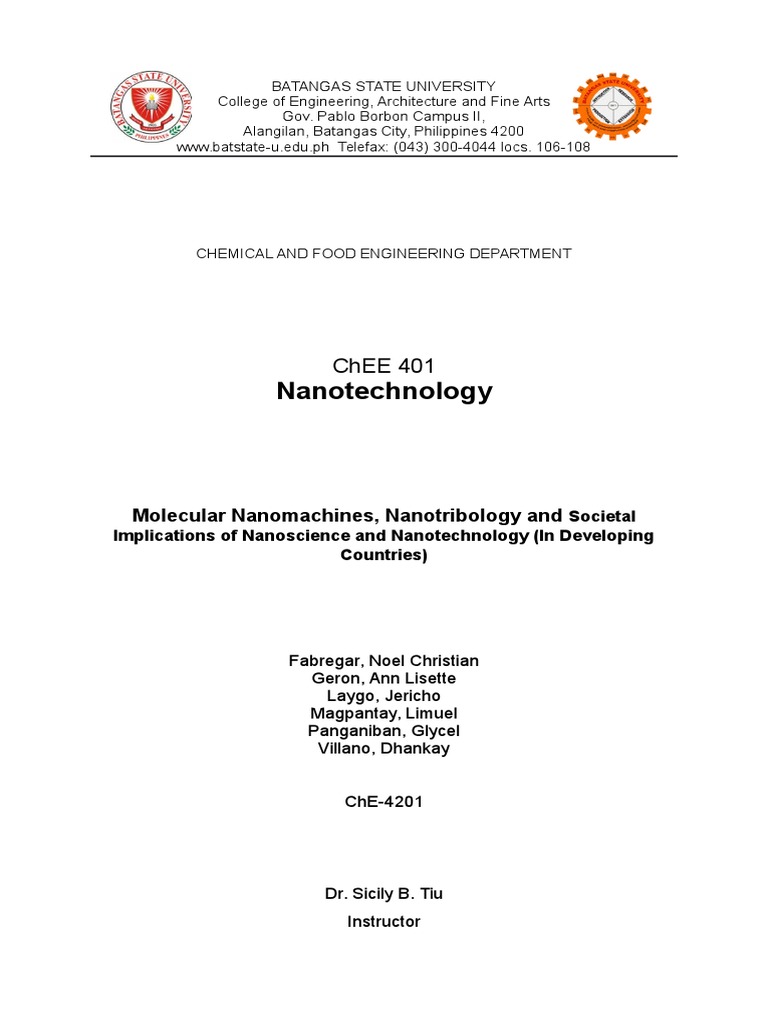 Nanotechnology: Chee 401 | PDF | Supramolecular Chemistry | Nanotechnology
