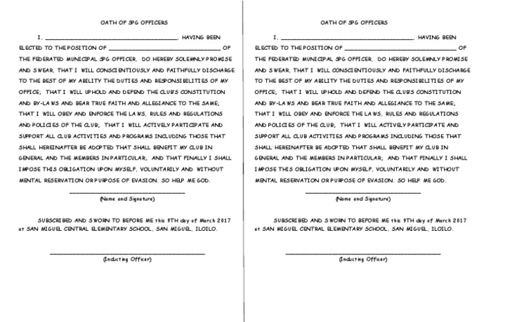 Oath of Office of Club Officers | PDF