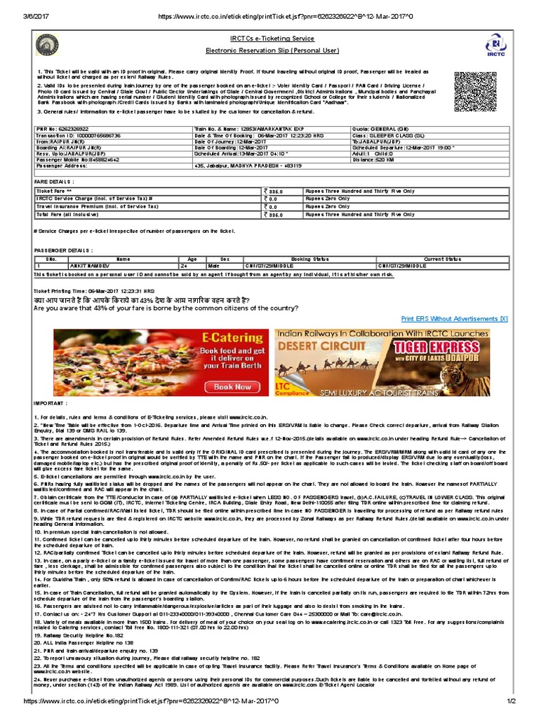 Https WWW - Irctc.co - in Eticketing PrintTicket | PDF | Identity ...