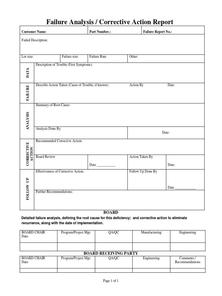 Failure Analysis / Corrective Action Report | PDF