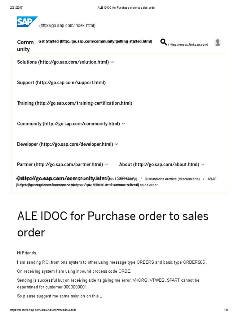 ALE IDOC For Purchase Order To Sales Order | PDF | Computer Engineering | Digital Technology