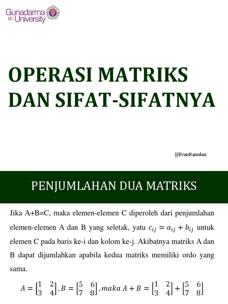 Sifat dan Operasi Matriks Dasar | PDF
