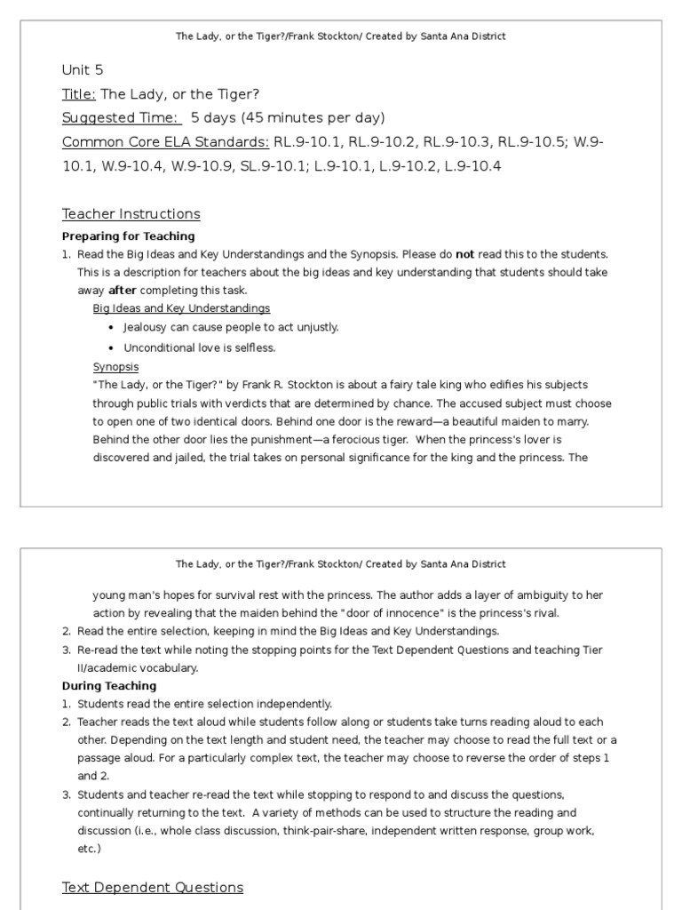 Summary of "The Lady, or the Tiger?" | PDF | Justice | Crime & Violence