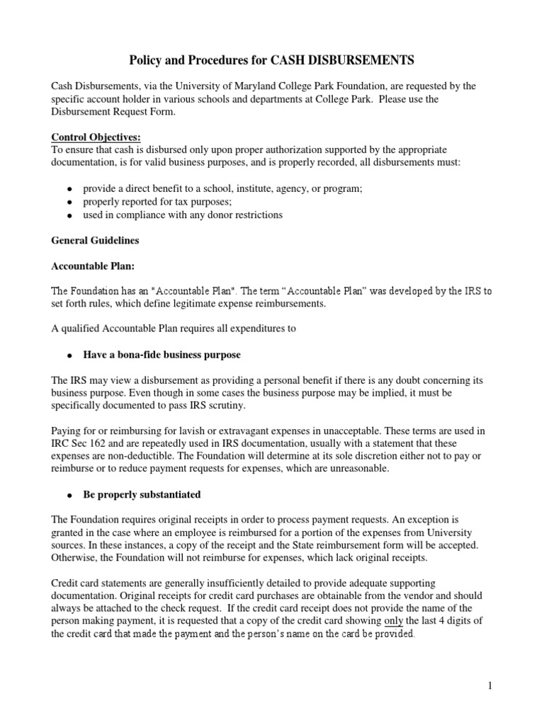 Policy on Disbursements 08 | Per Diem | Expense