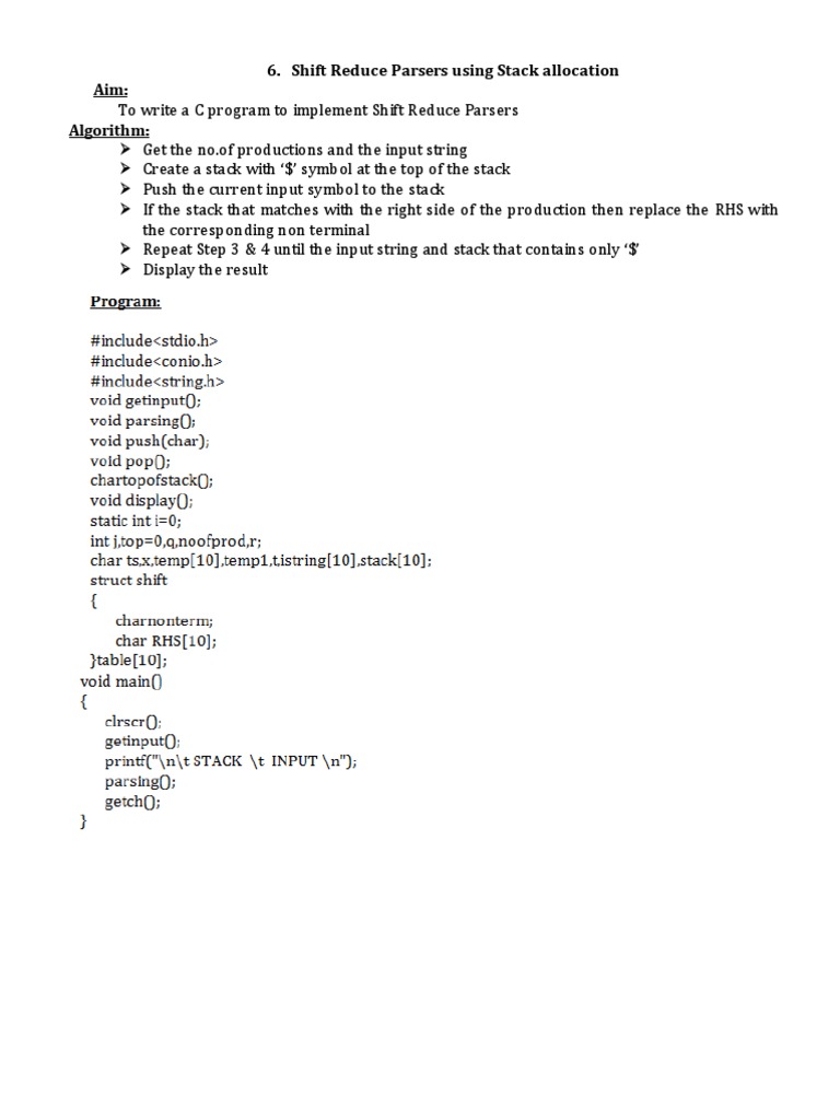 Shift Reduce Parsers Using Stack Allocation | PDF
