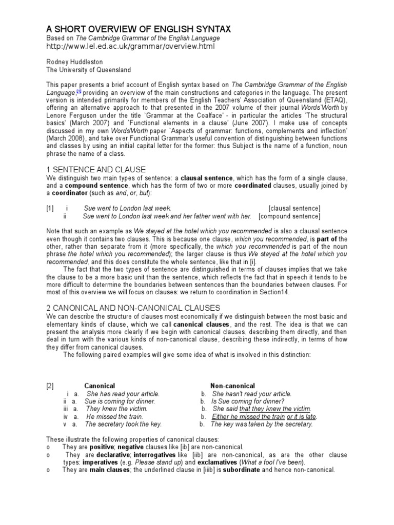 A Short Overview of English Syntax | PDF | Verb | English Grammar