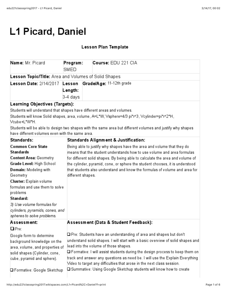 Lesson 1 | PDF | Volume | Lesson Plan